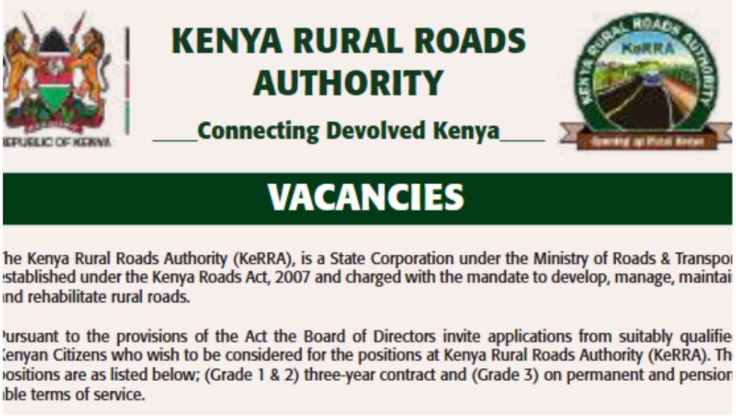KeRRA announces 290 job opportunities; How to apply - AfrinewsKE